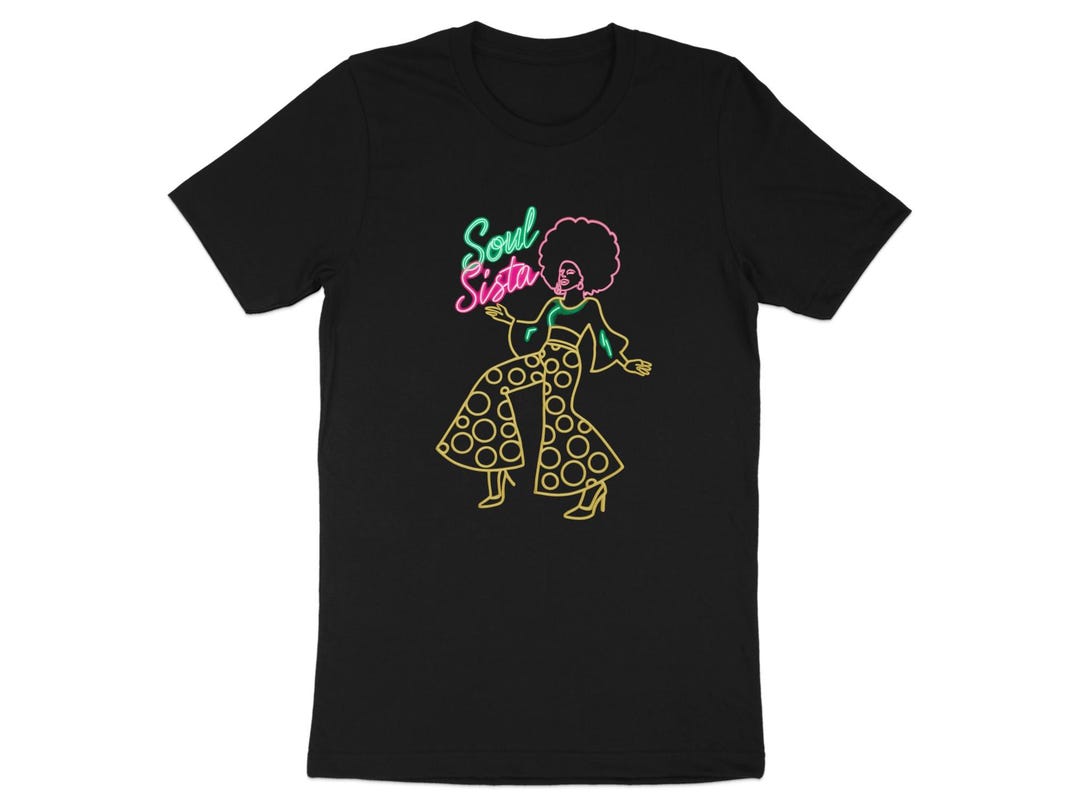 Retro Soul Sista Funky Afro T-shirt, Neon Retro 70s Afro Vibes Design ...