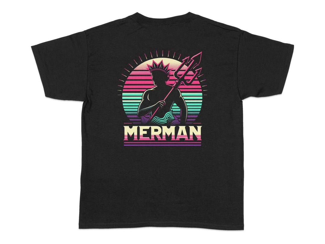 Retro Merman T-shirt, Trident Wielding Mythical Sea King Shirt ...