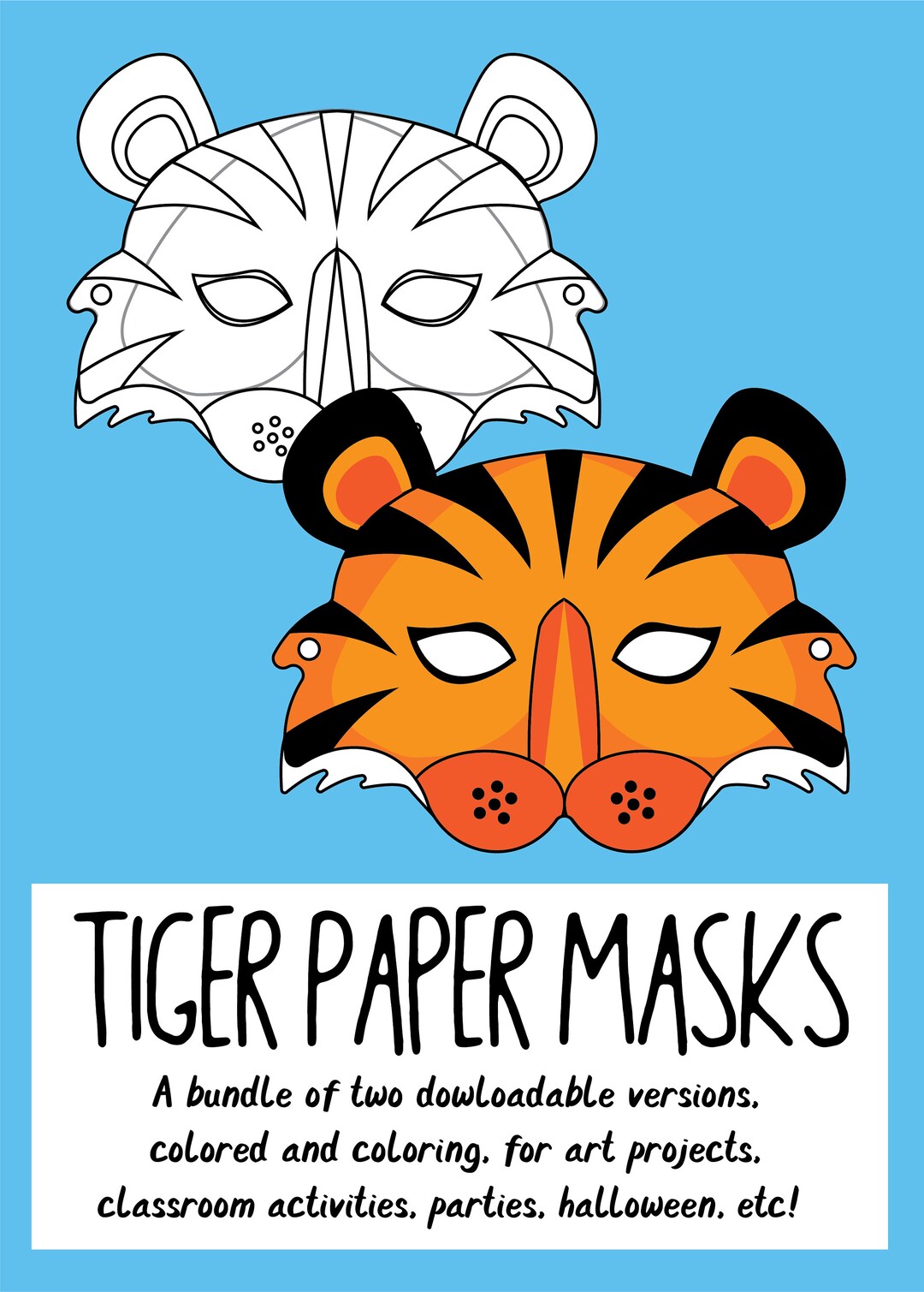 Tiger Mask Printable colored/coloring DIY for Kids/adults. Template ...