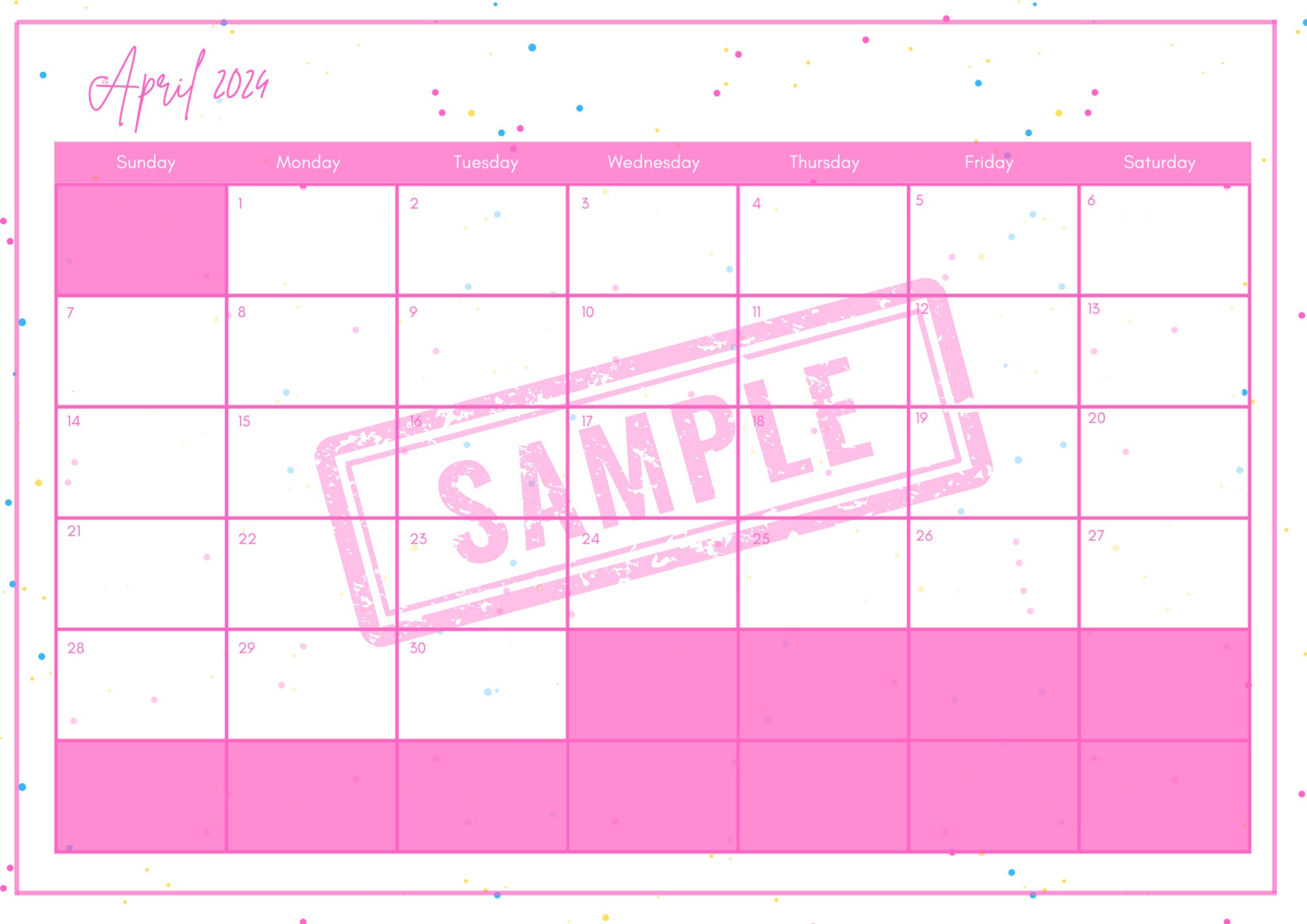Printable Year Calendar. April 2024 to March 2025. Monday and Sunday ...