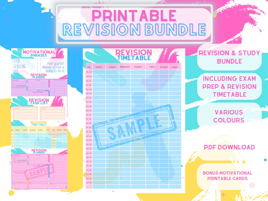 Printable Revision Study Bundle. Various Colours PDF. Print at Home ...