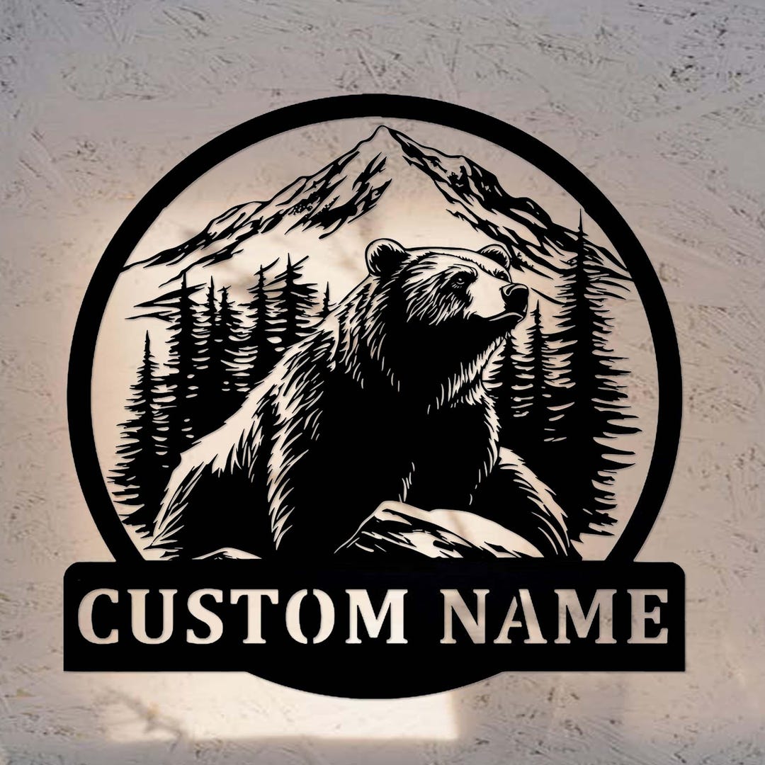 Custom Bear Metal Sign,bear Cabin Sign,personalized Bear Name Sign,bear ...