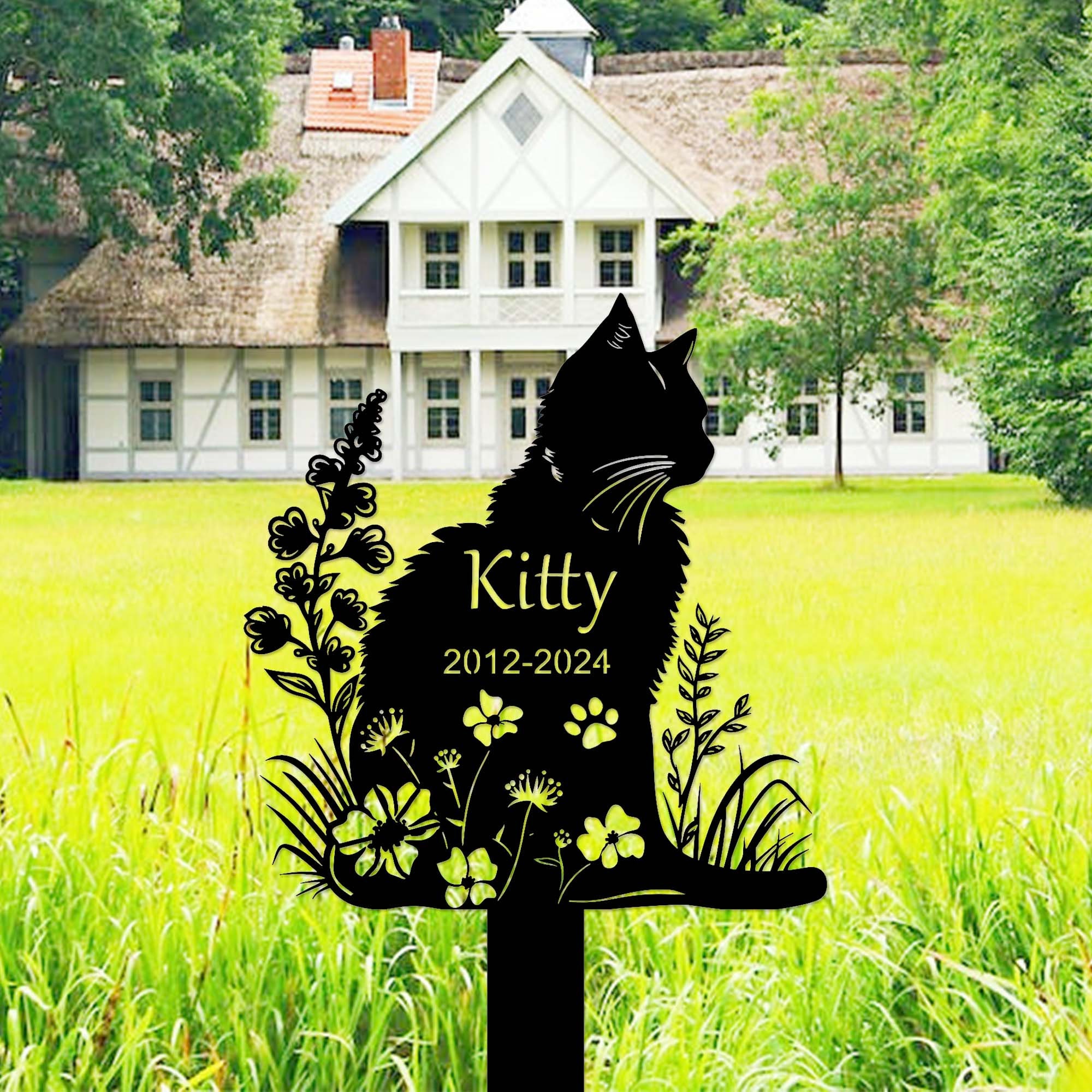 Personalized Metal Cat Grave Marker,cat Memorial Stake With Flowers ...