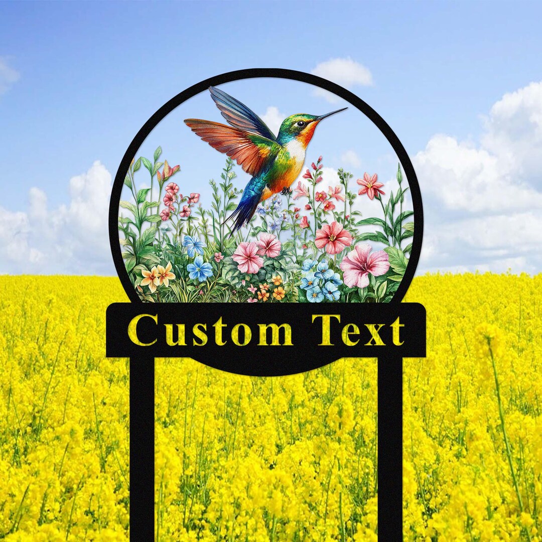 Personalized Metal Hummingbird Garden Sign, Hummingbird Garden Stake ...