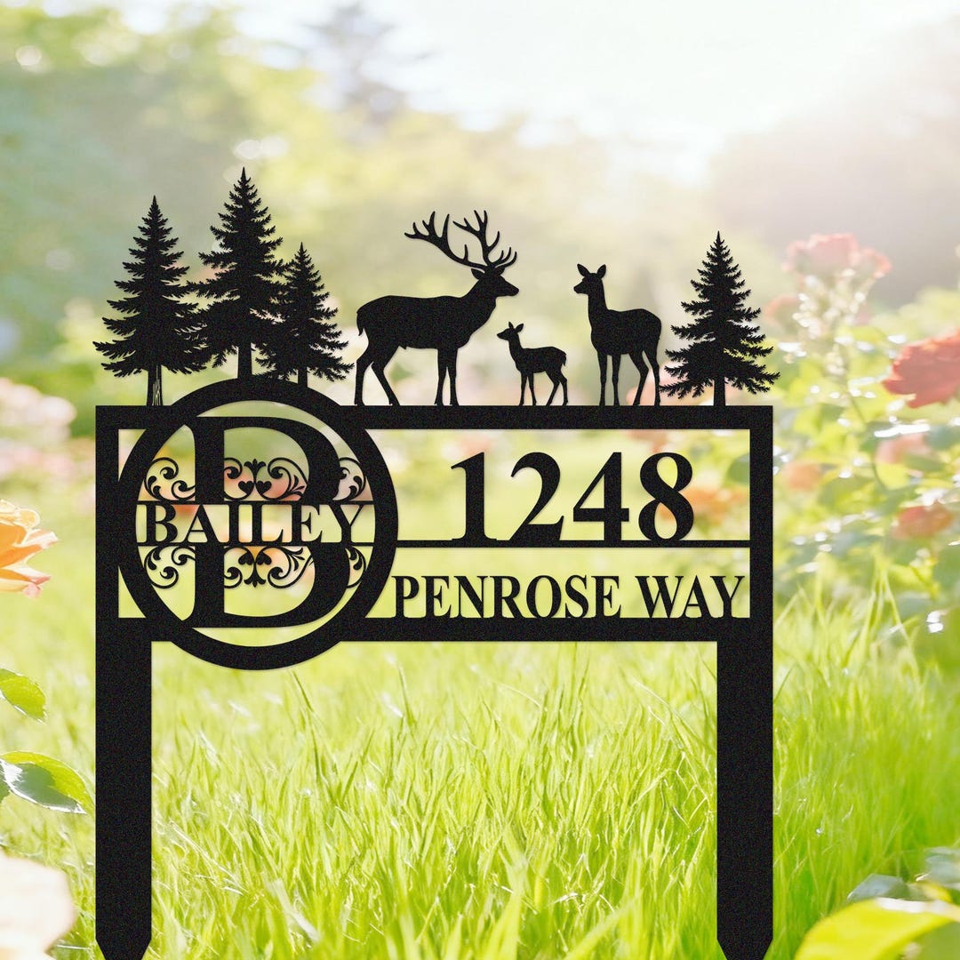 Custom Address Sign, Deer and Forest House Number Sign,personalized ...