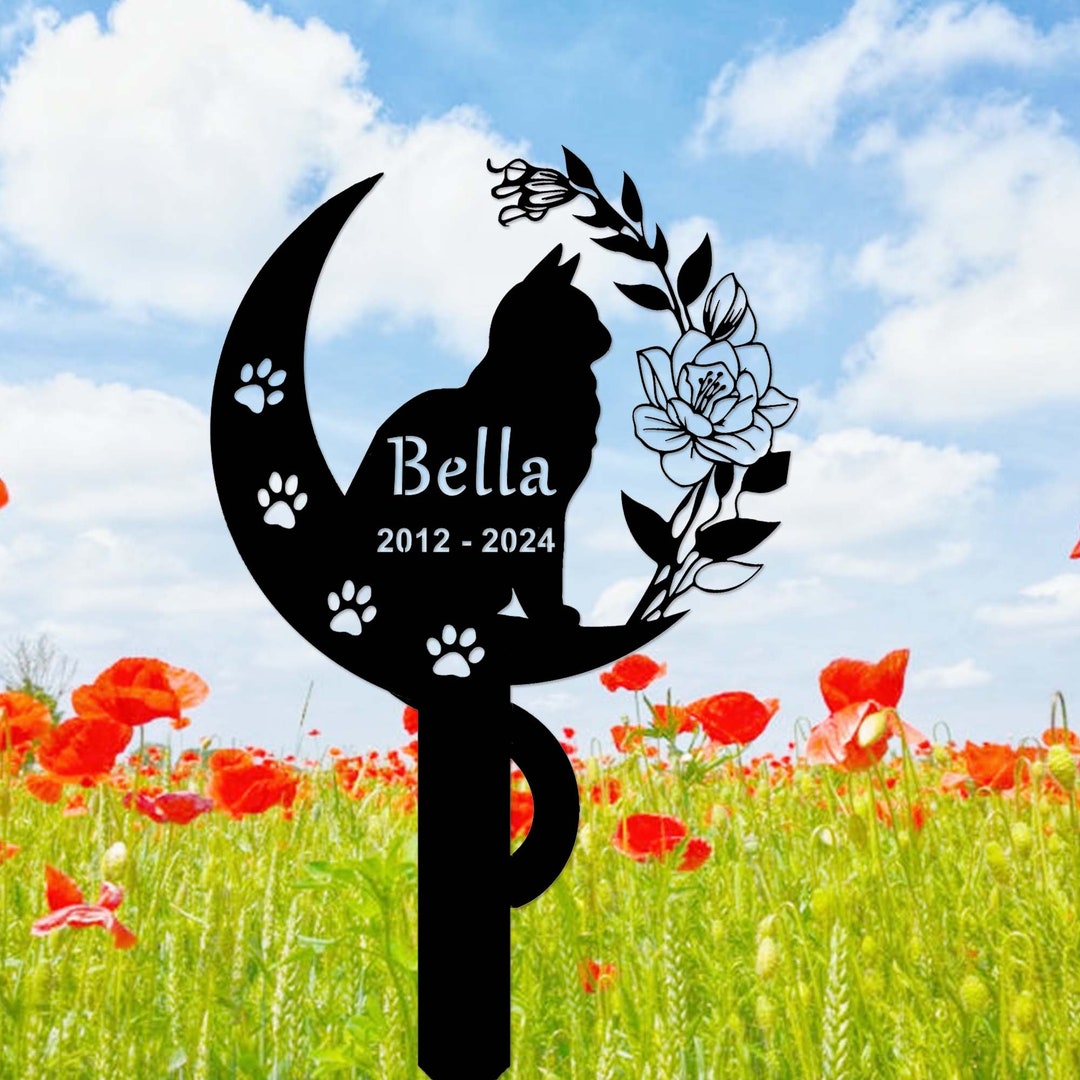 Personalized Cat Memorial Stake,cat Metal Grave Marker With Flowers ...