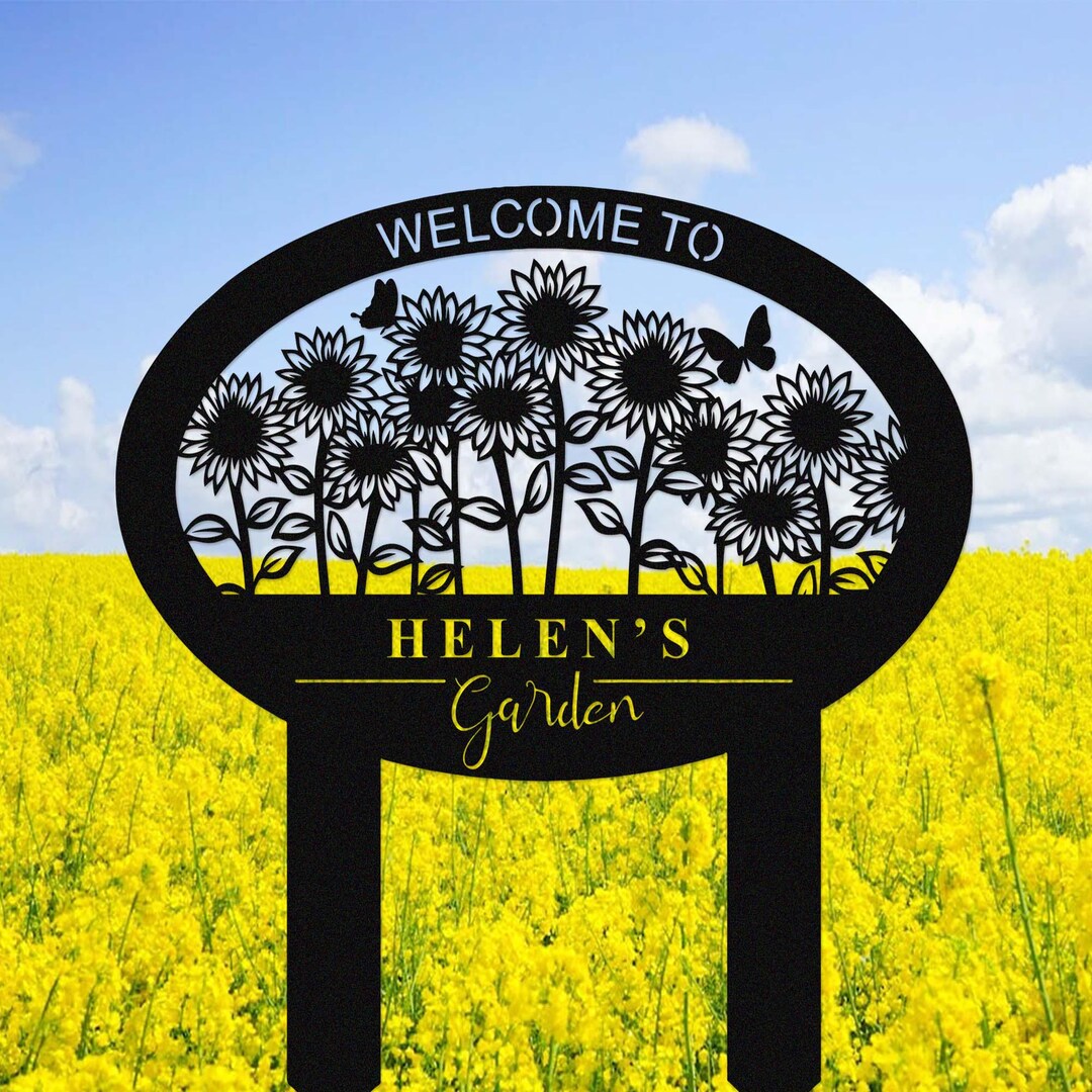 Personalized Sunflower Metal Garden Sign, Custom Garden Sign, Sunflower ...