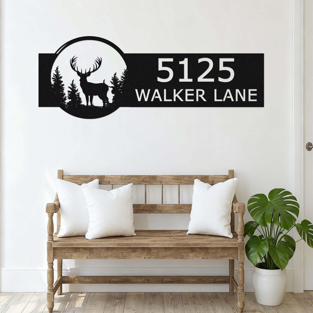 Custom Deer Address Sign, Personalized Deer Forest Address Number Sign ...