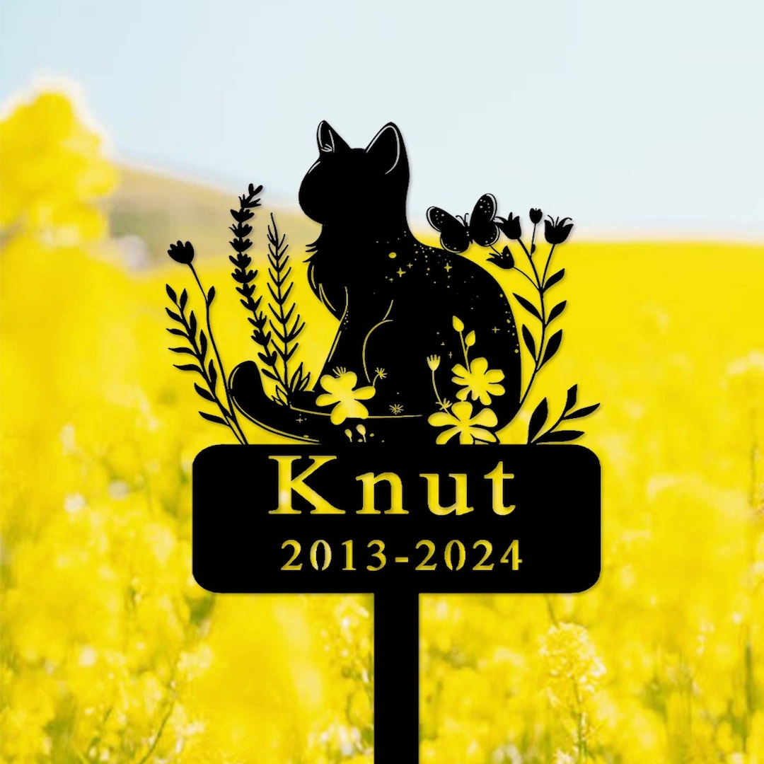 Personalized Cat Memorial Stake,cat Metal Grave Marker With Flowers ...
