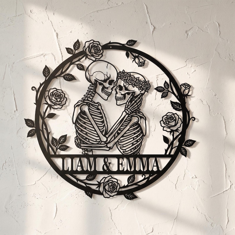 Custom Skeleton Couple Metal Sign, Personalized Skull Name Sign, Skull ...