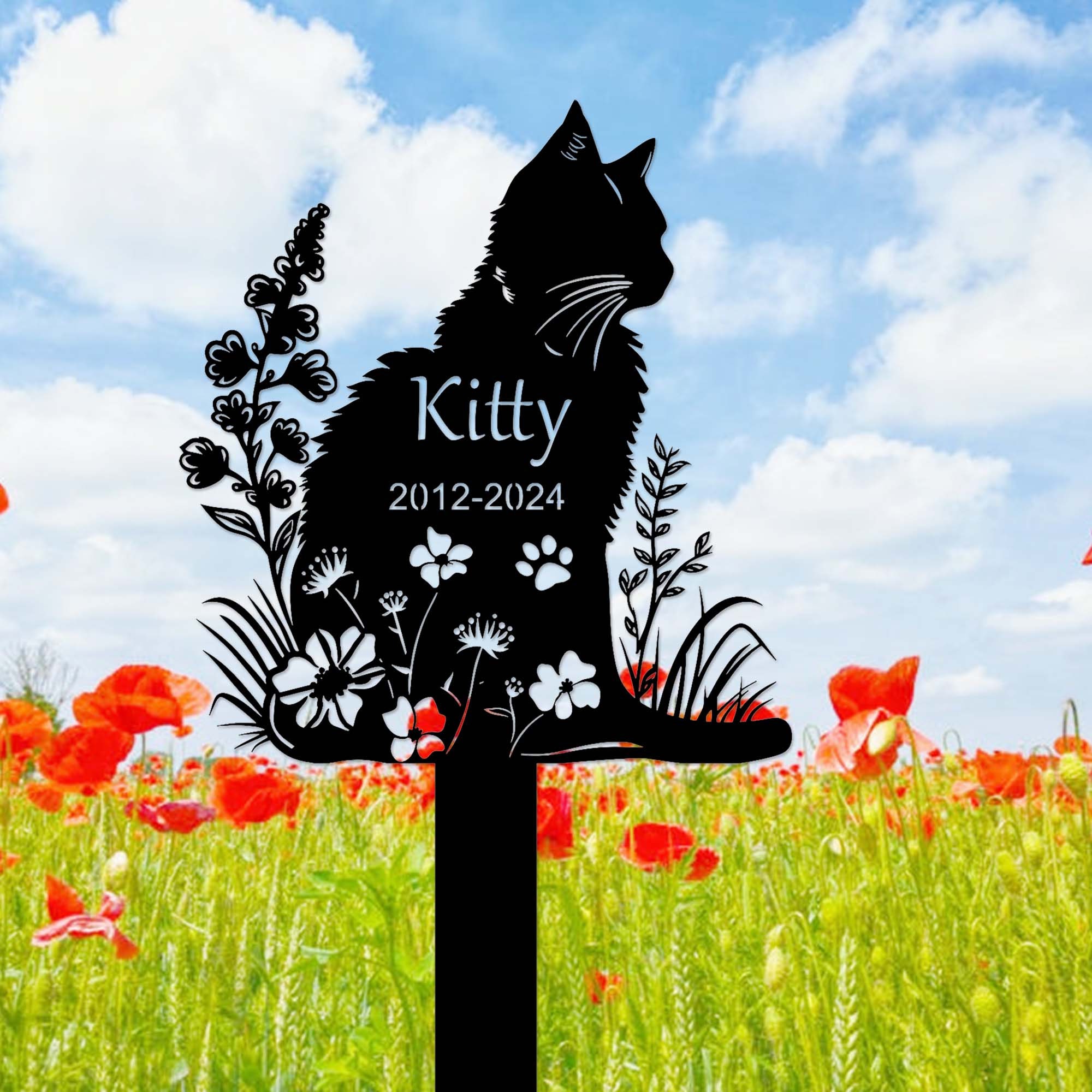 Personalized Metal Cat Grave Marker,cat Memorial Stake With Flowers,custom Cat Cemetery Stake ...