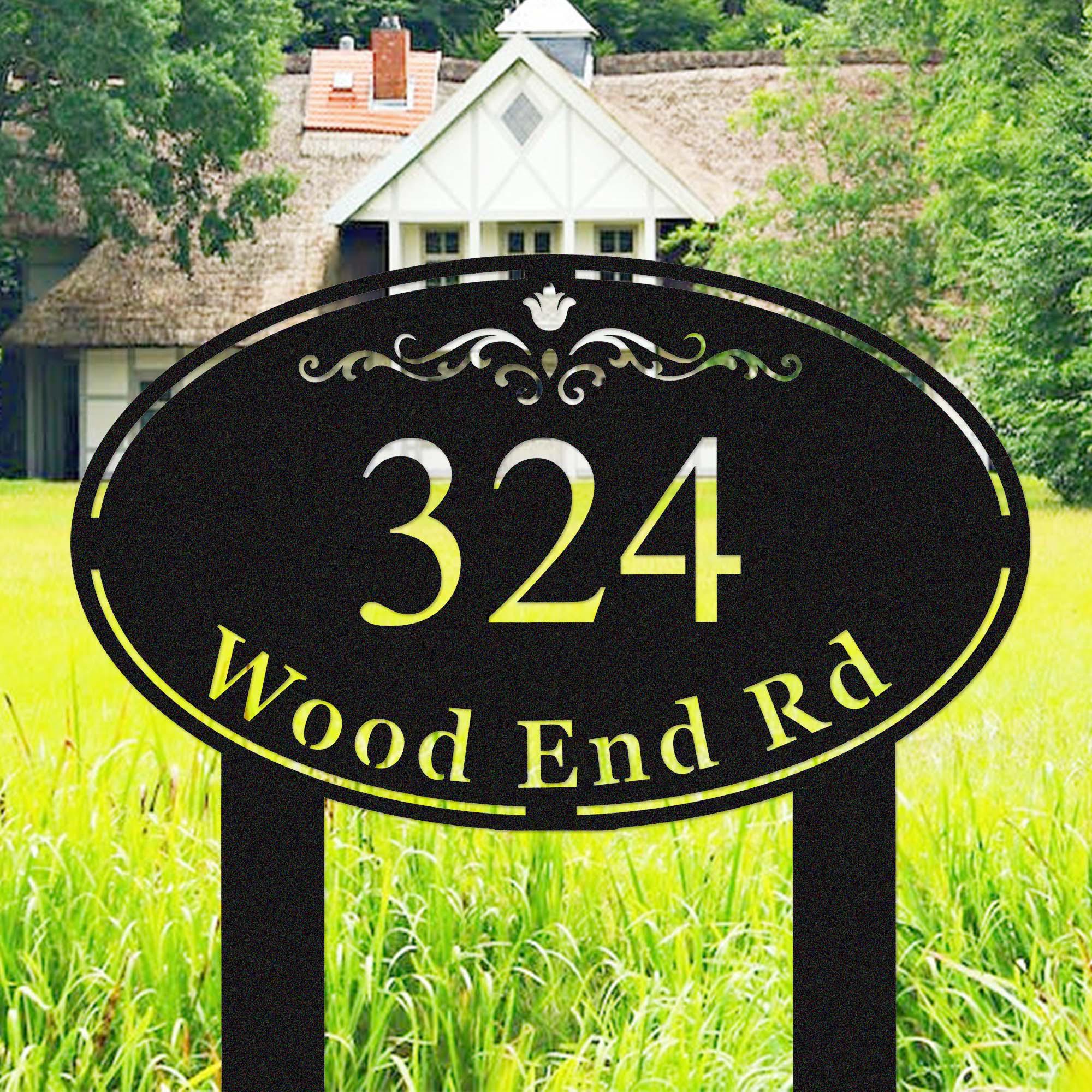 Custom Metal Address Sign With Stakes, Personalized Yard Address Sign ...