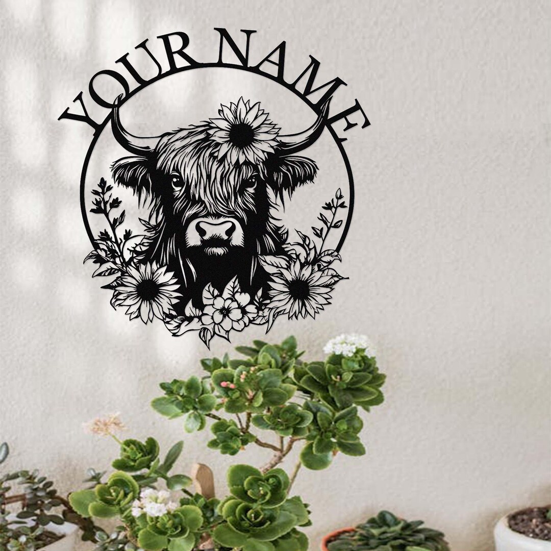 Custom Highland Cow Name Sign,highland Cow Wall Decor,personalized ...