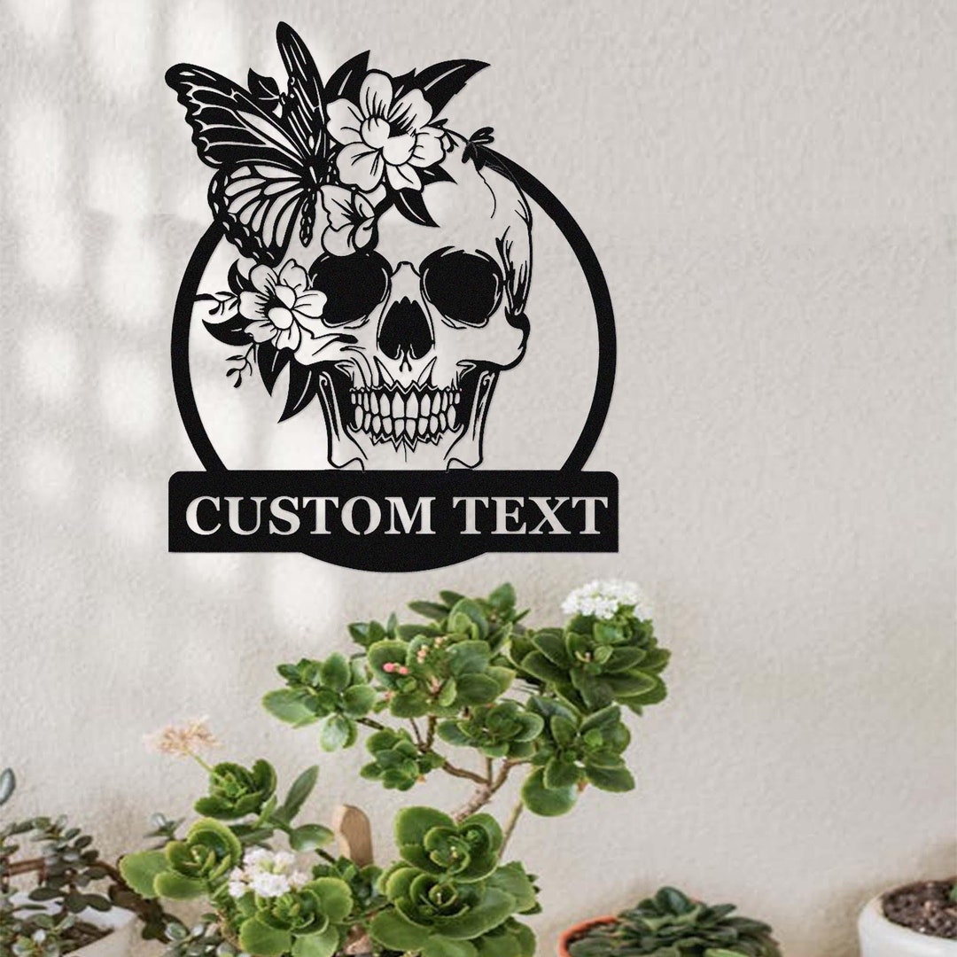 Custom Sugar Skull Metal Sign,flower Skull Wall Art,personalized Skull ...