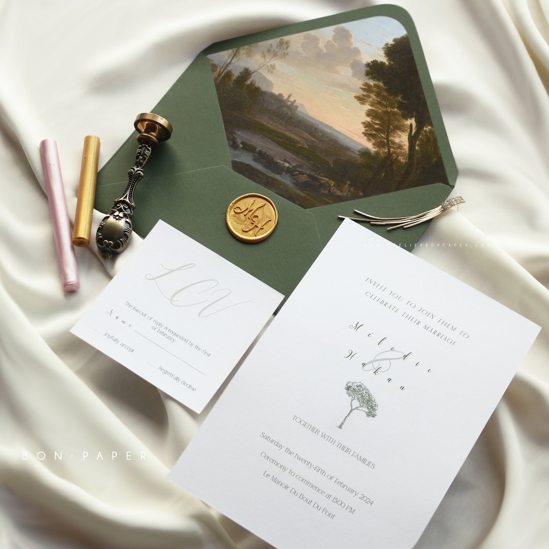 Green Envelope Wax Sealed Invitation - Etsy
