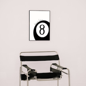 8 Ball Print Trendy Retro Black and White Poster Wall Art Eight Ball ...