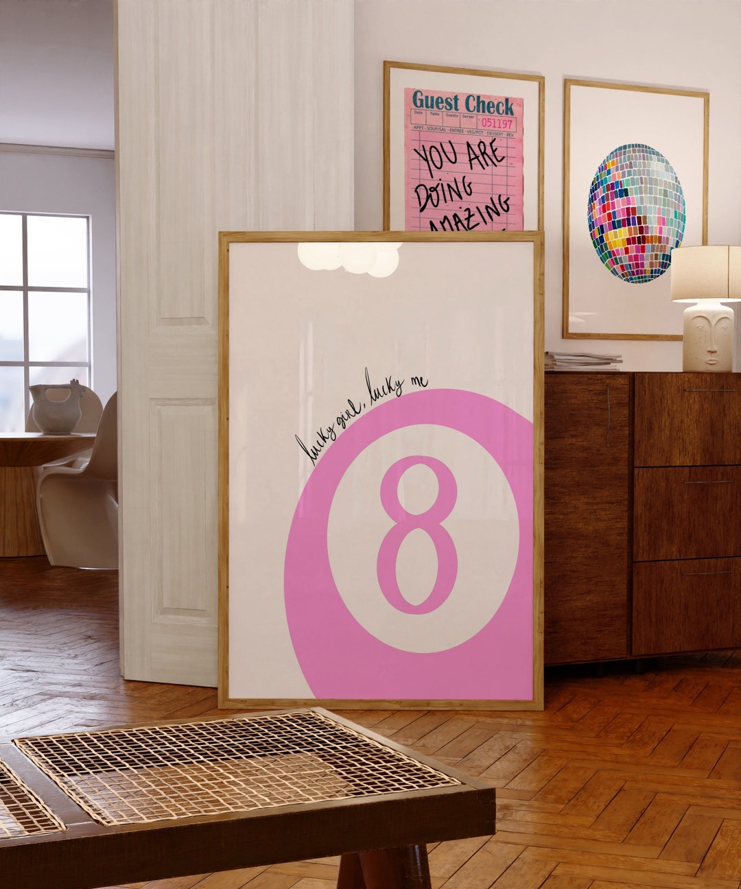 Pink 8 Ball Print Trendy Retro Poster Wall Art Eight Ball Poster Preppy ...