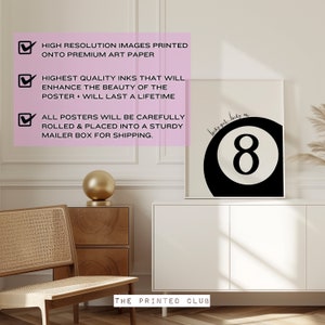 8 Ball Print Trendy Retro Black and White Poster Wall Art Eight Ball ...