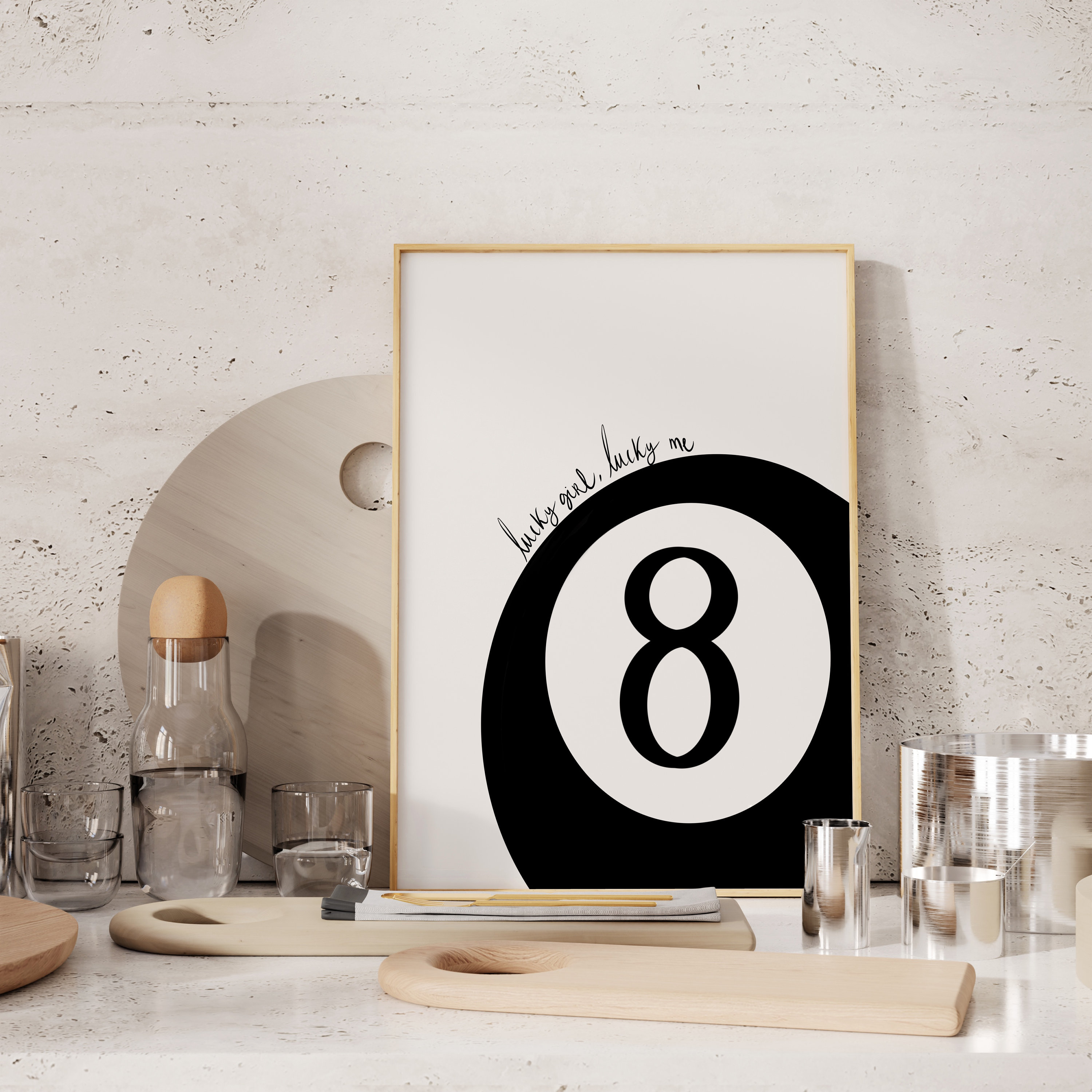 8 Ball Print Trendy Retro Black and White Poster Wall Art Eight Ball ...