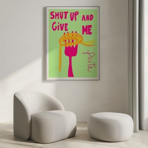 Preppy Pasta Print Spaghetti Wall Art Pasta Poster Hand Drawn Kitchen ...