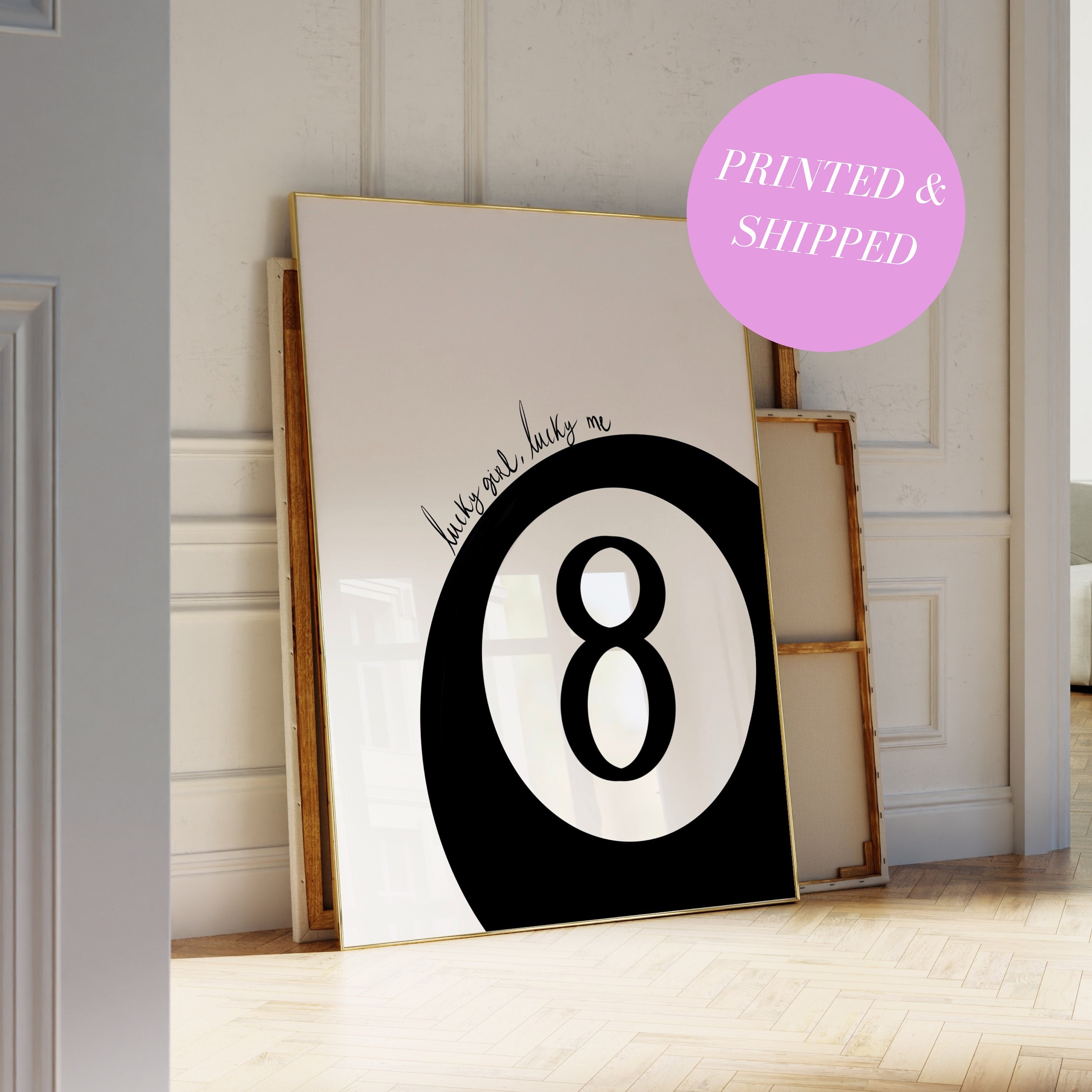 8 Ball Print Trendy Retro Black and White Poster Wall Art Eight Ball ...