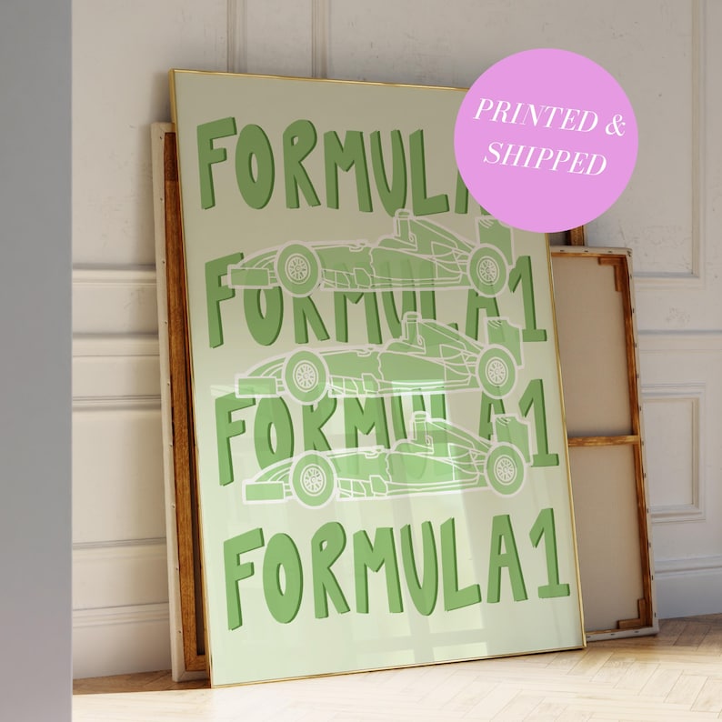 Impressão estética verde de Fórmula 1, estilo retrô, moderno e vintage ...