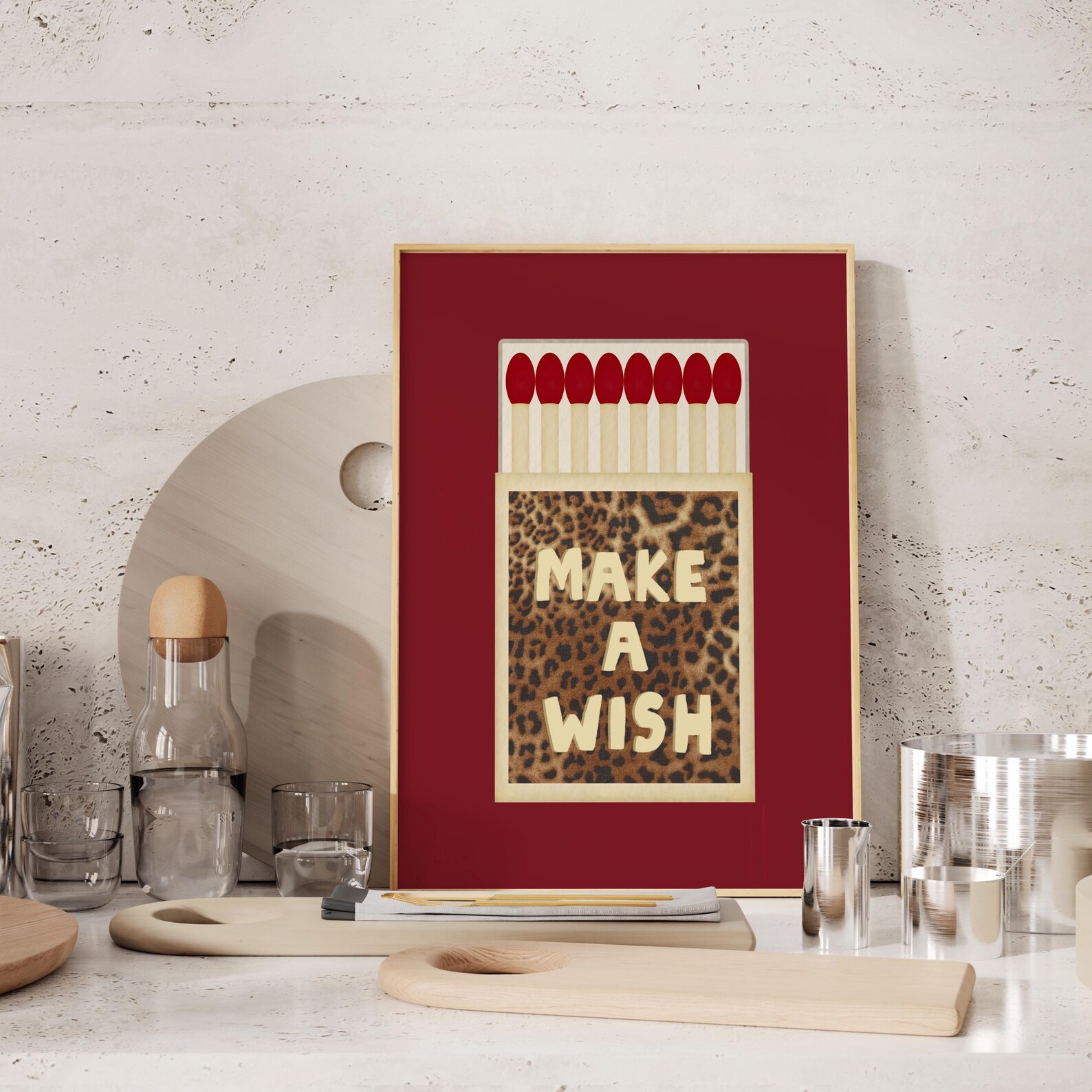 Retro Leopard Matchbox Print Vintage Matchbook Wall Art Red Matches ...