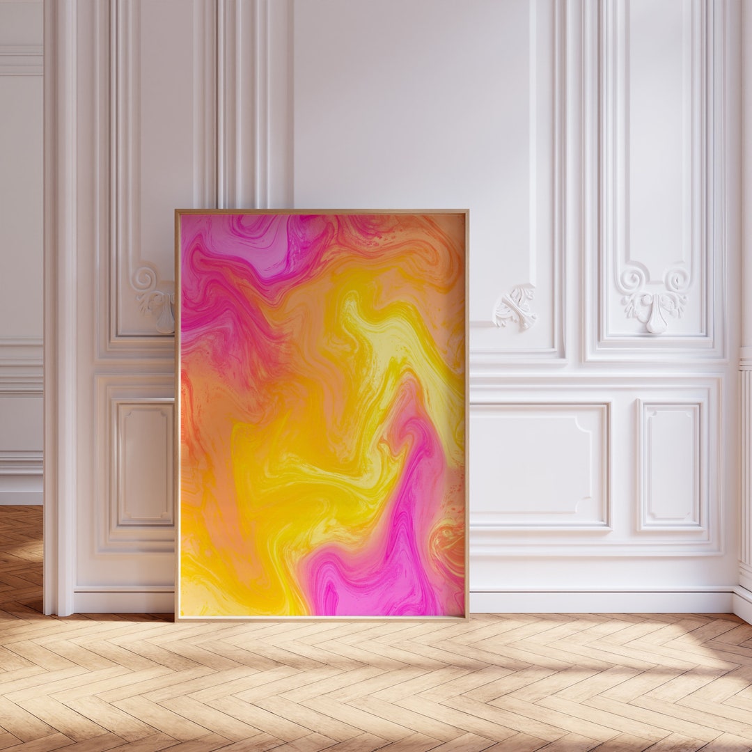 Abstract Print Pink and Yellow Aesthetic Wall Art Colorful Aesthetic ...