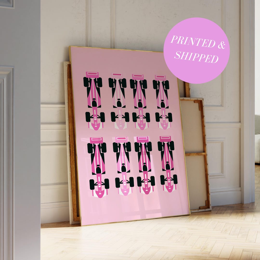 Pink Formula 1 Aesthetic Art Poster Retro Funky Vintage Aesthetic Wall ...