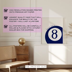 Navy 8 Ball Print Trendy Retro Poster Wall Art Eight Ball Poster Preppy ...