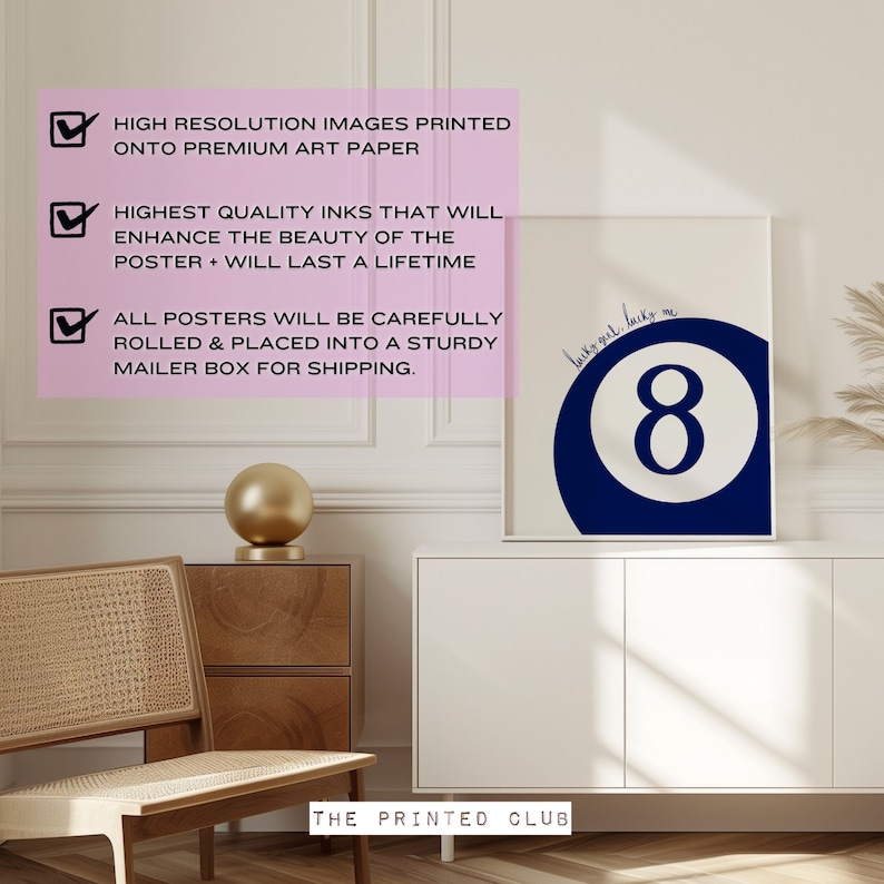 Navy 8 Ball Print Trendy Retro Poster Wall Art Eight Ball Poster Preppy ...