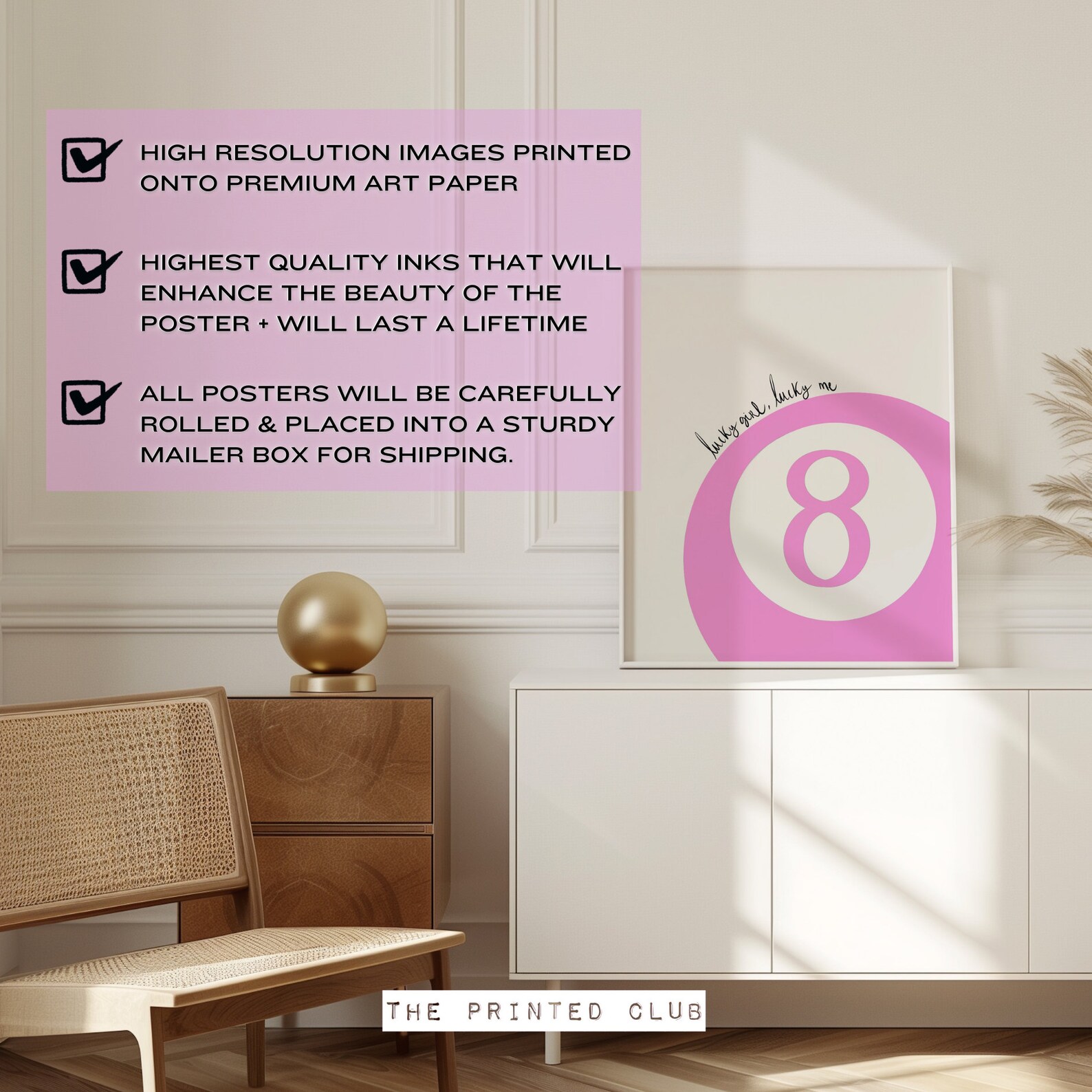 Pink 8 Ball Print Trendy Retro Poster Wall Art Eight Ball Poster Preppy ...