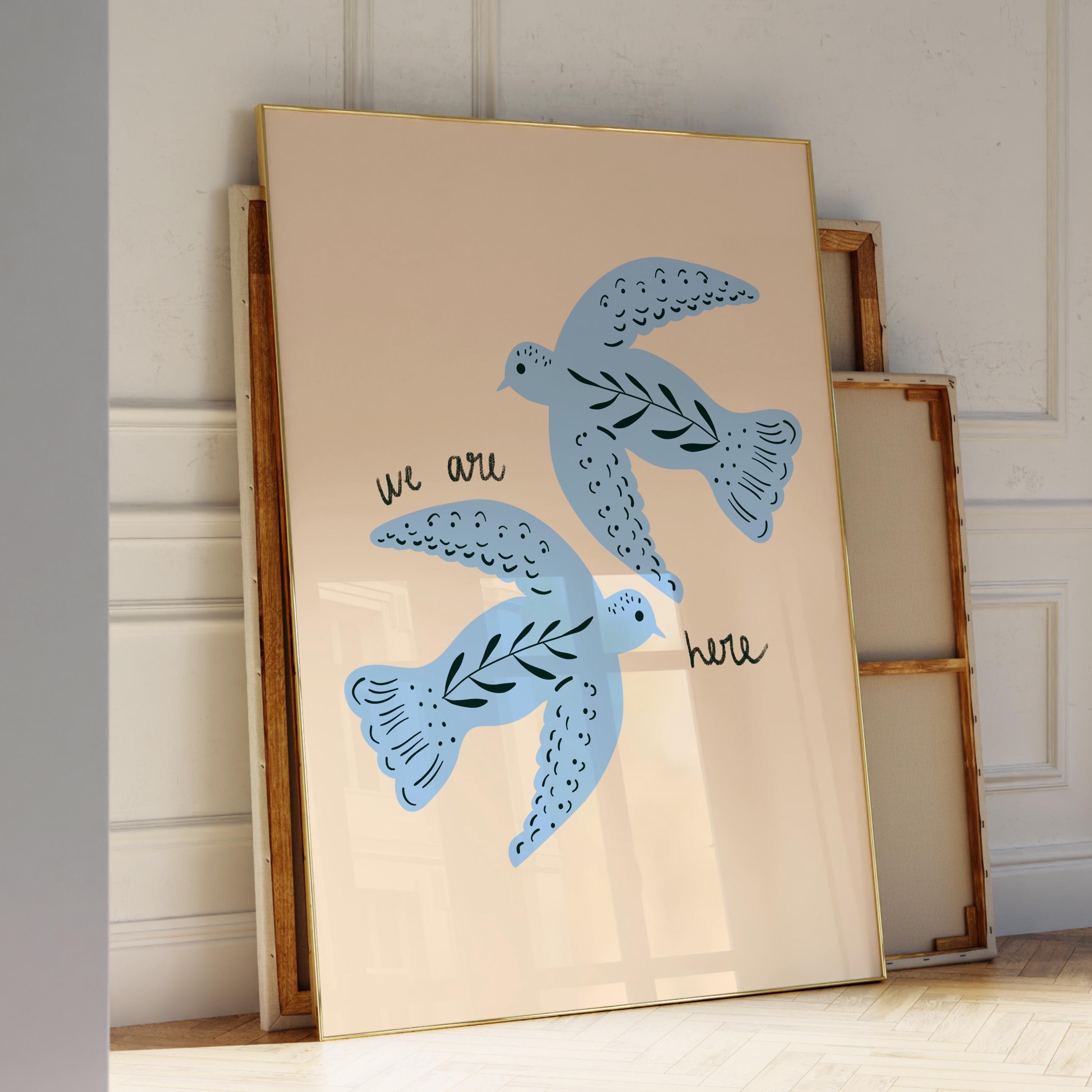 Quadro com estampa de pássaros apaixonados para o Dia dos Namorados ...