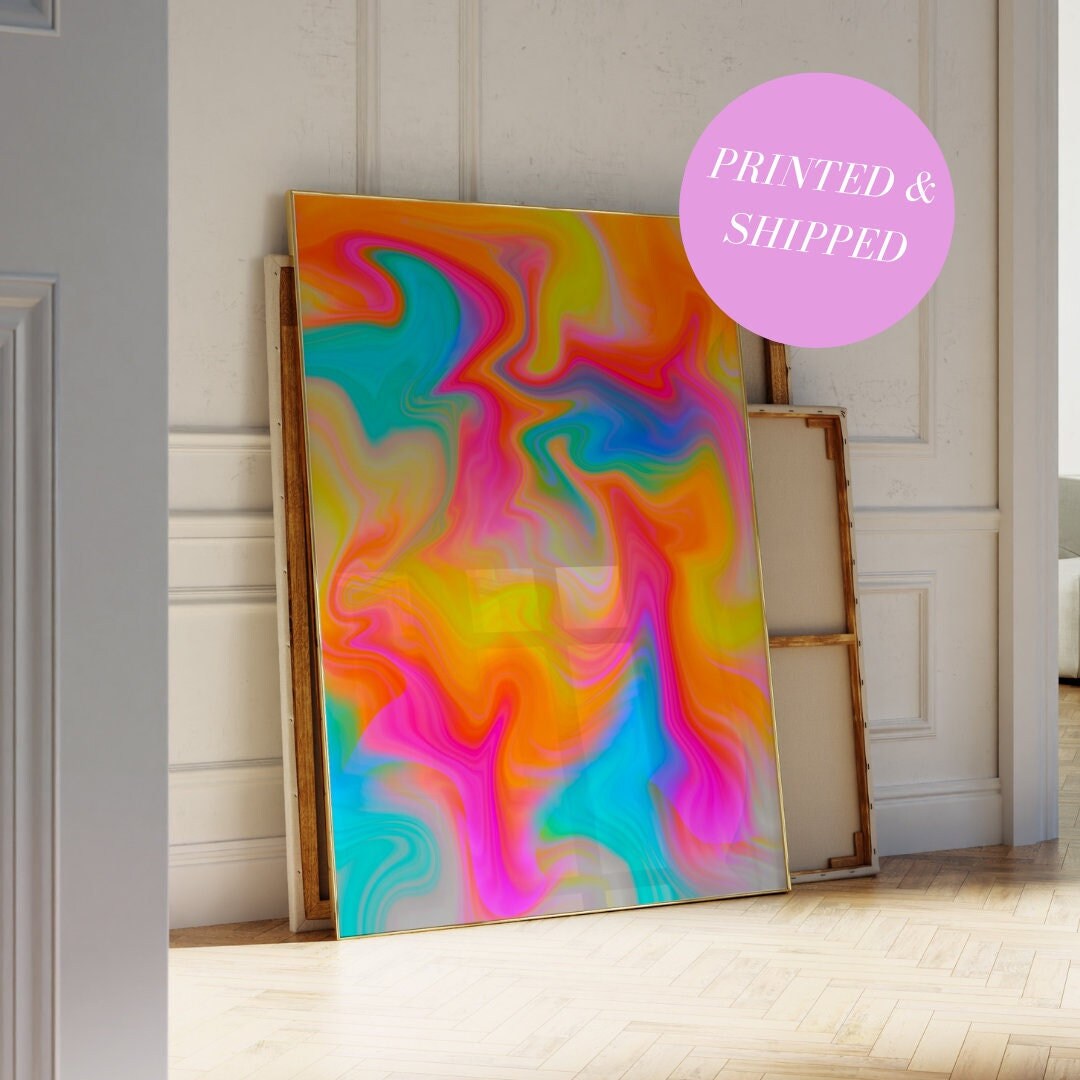 Funky Wall Art Colorful Abstract Print Bright Colors Aesthetic Wall Art ...