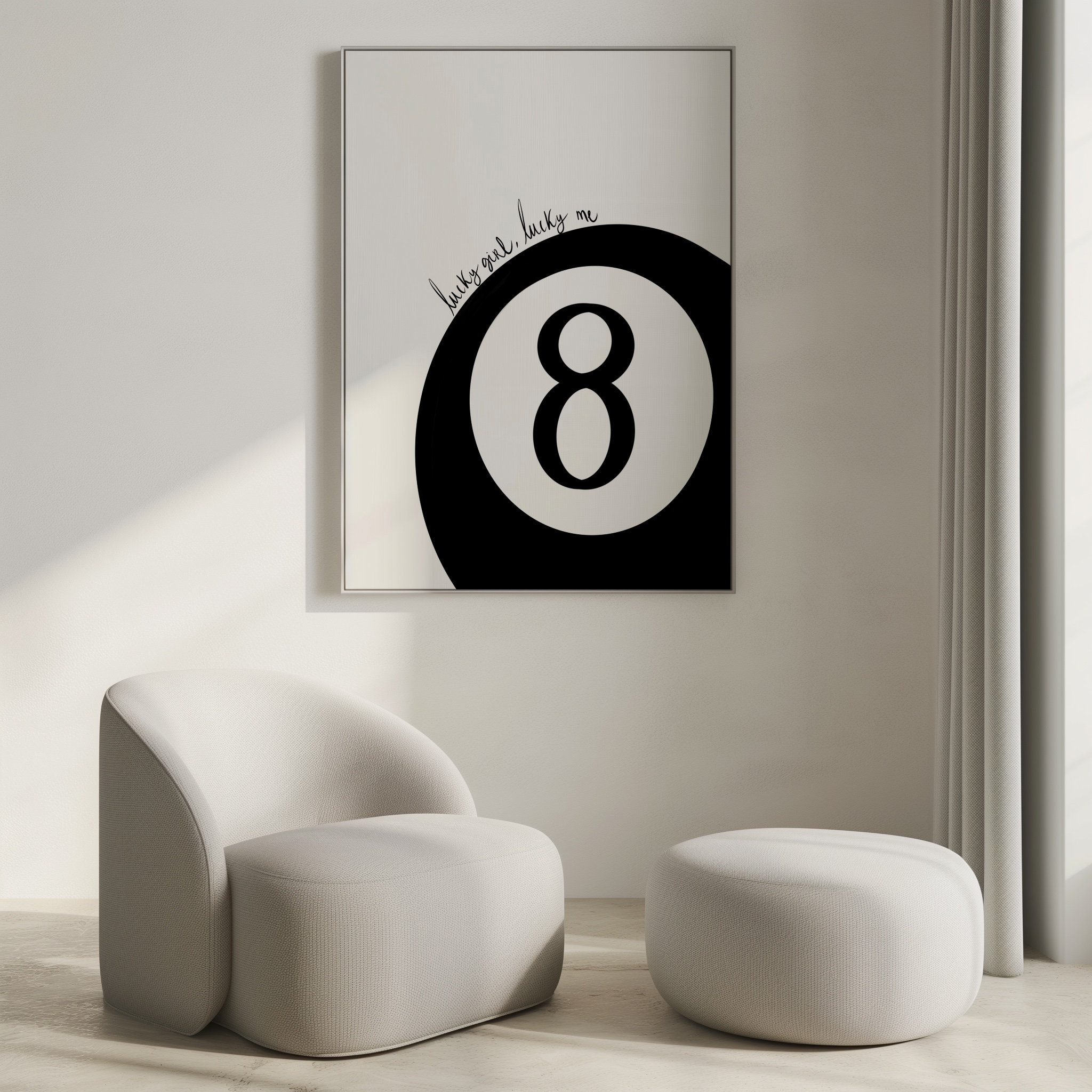 8 Ball Print Trendy Retro Black and White Poster Wall Art Eight Ball ...