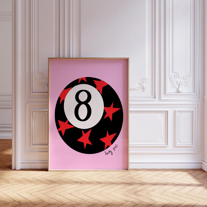 Pink 8 Ball Print Trendy Retro Poster Wall Art Eight Ball Poster Preppy ...