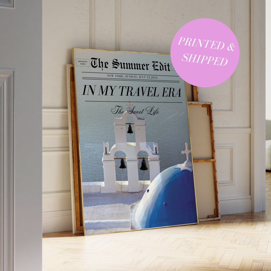 Greece Newspaper Print Travel Poster Santorini Print Coastal Newspaper ...