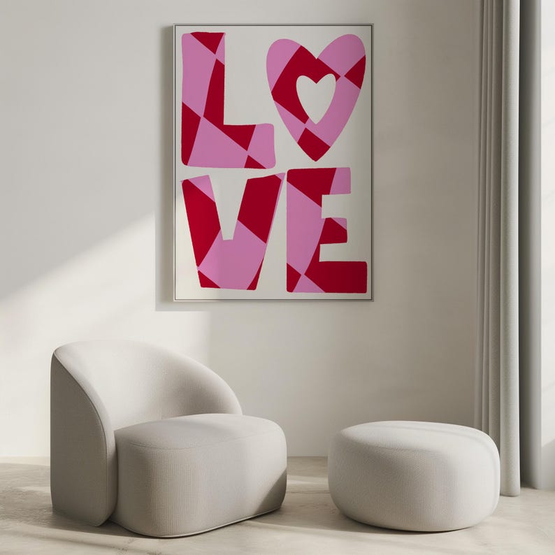 Red Love Poster 70s Wall Art Preppy Poster Trendy Wall Print Retro Love ...
