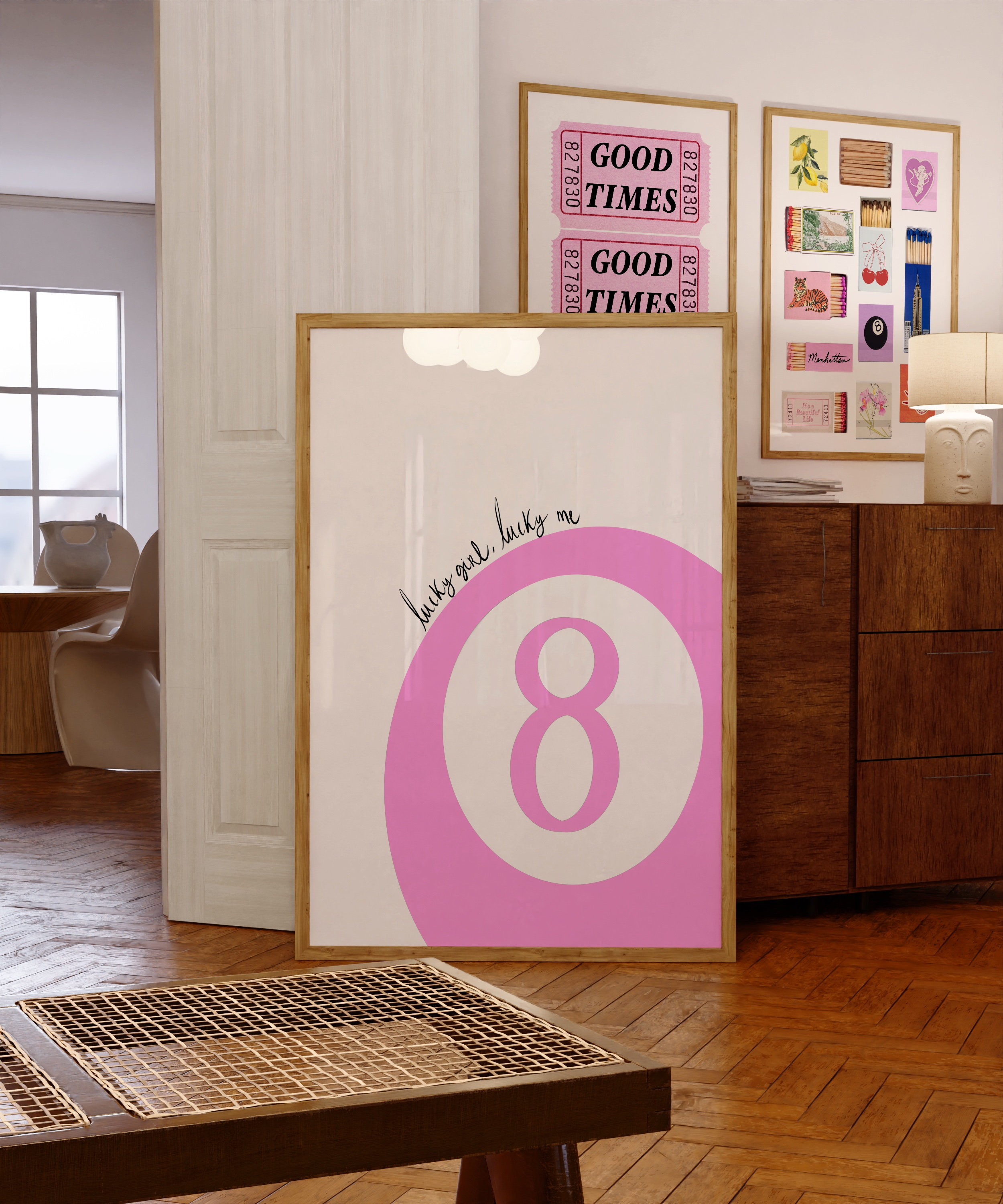 Set of 3 Trendy Prints Pink White Poster Matchbox Print Vintage ...