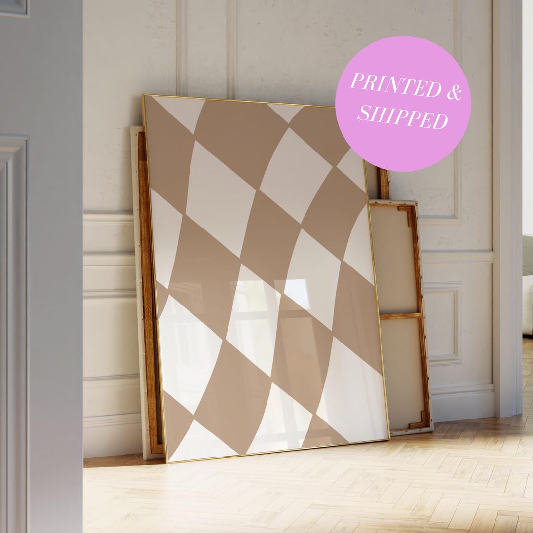 Beige and White Checkered Aesthetic Art F1 Poster Retro Funky Neutral ...