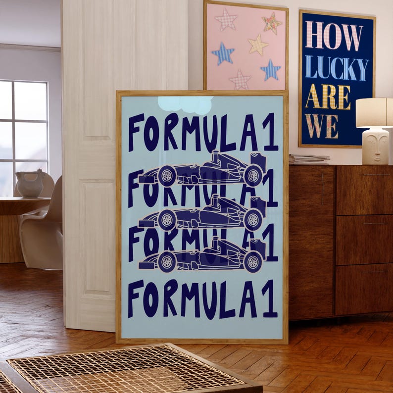 Navy Formula 1 Aesthetic Print Retro Funky Vintage Art Aesthetic Wall ...