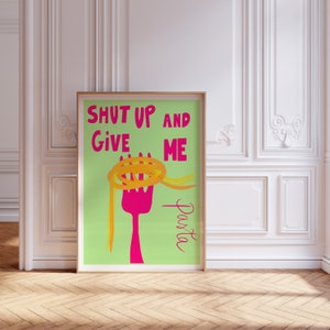 Preppy Pasta Print Spaghetti Wall Art Pasta Poster Hand Drawn Kitchen ...