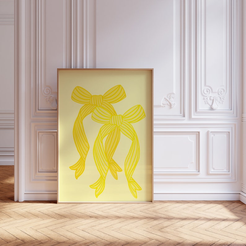 Butter Yellow Bows Print Preppy Wall Art Coquette Room Decor Bow Wall ...