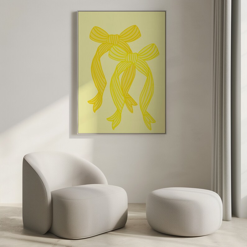 Butter Yellow Bows Print Preppy Wall Art Coquette Room Decor Bow Wall ...