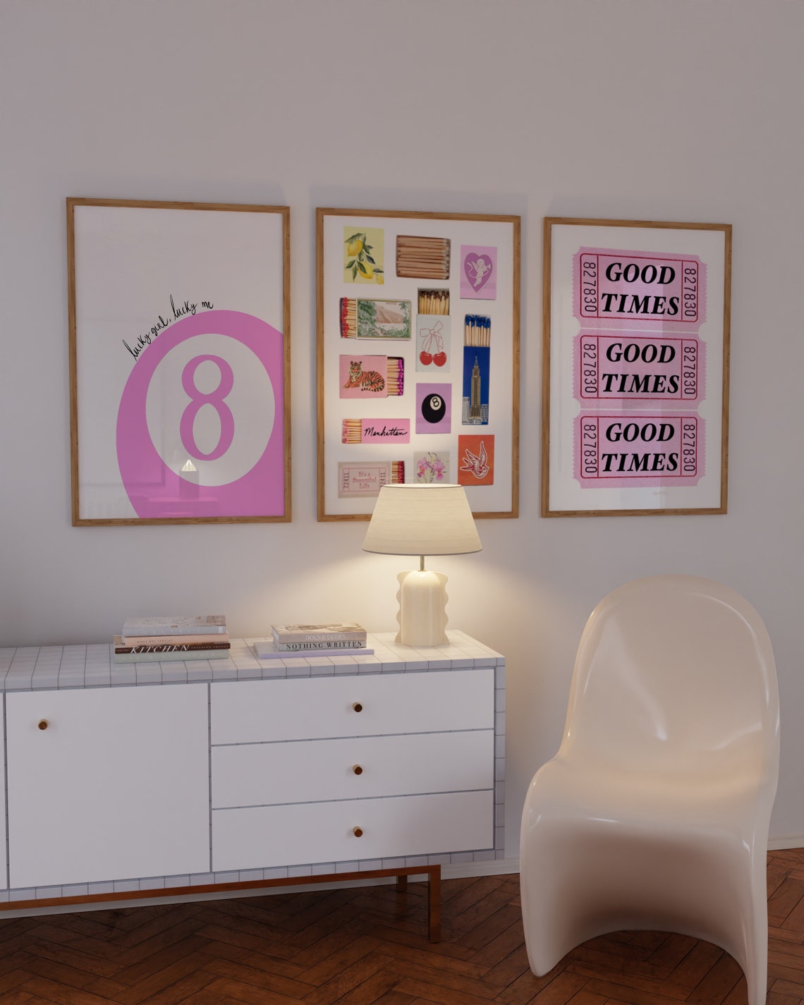 Set of 3 Trendy Prints Pink White Poster Matchbox Print Vintage ...