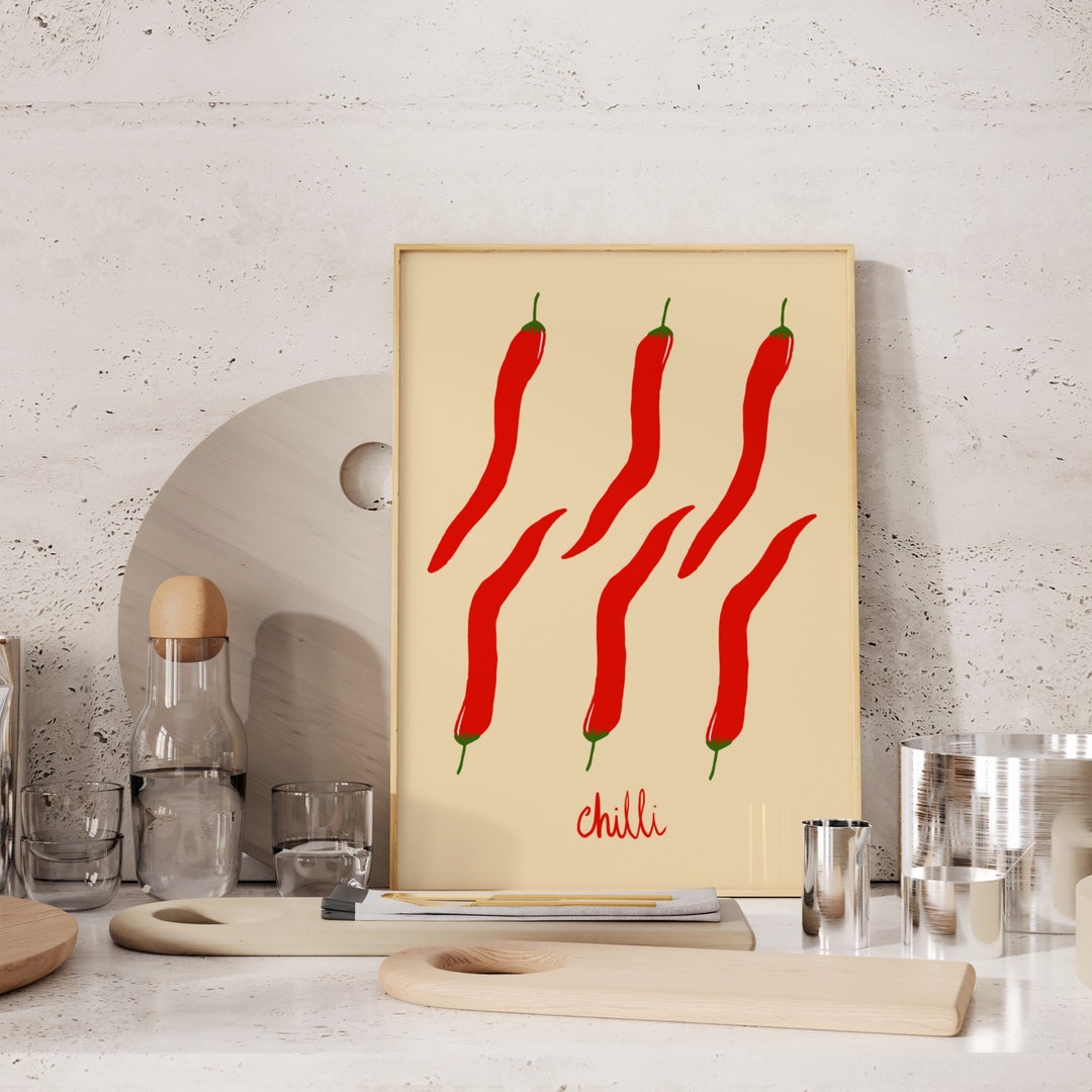 Chilli Digital Print Kitchen Aesthetic Wall Art Trendy Retro Chilli ...