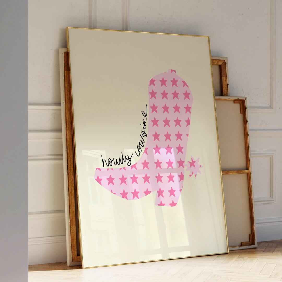 Pink Cowgirl Boots Wall Art Western Room Decor Poster Pink Illustration ...