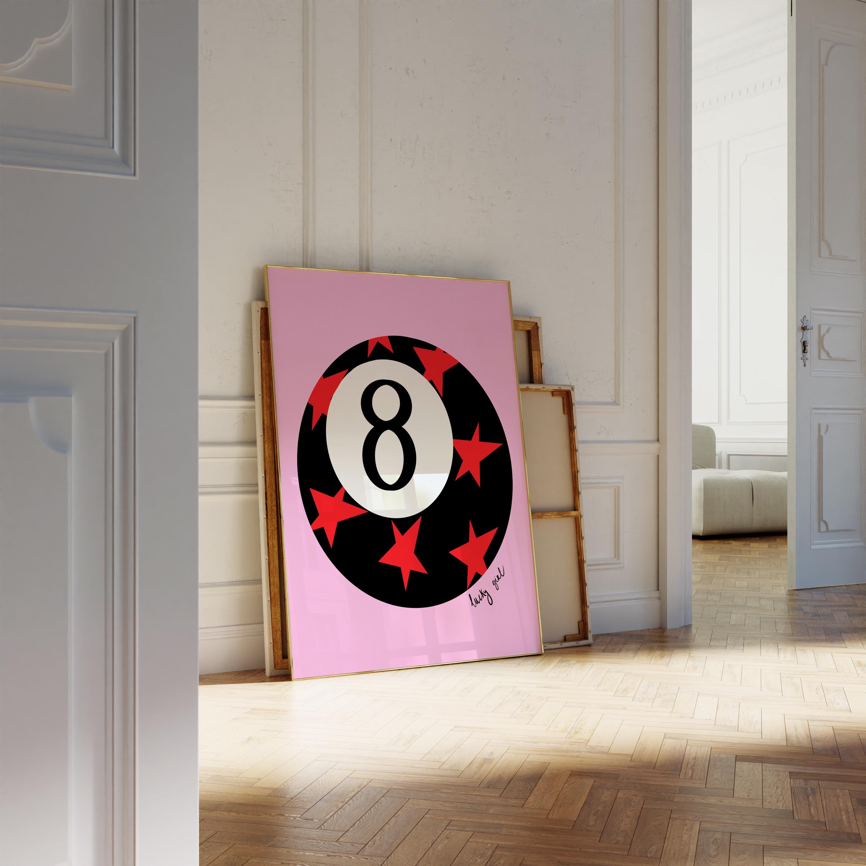Pink 8 Ball Print Trendy Retro Poster Wall Art Eight Ball Poster Preppy ...