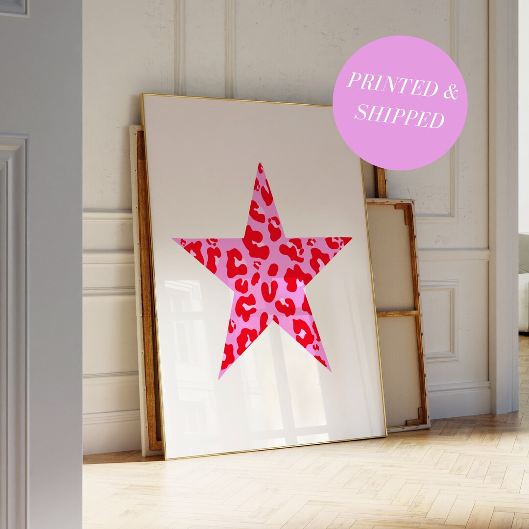 Pink Star Poster Cool Girl Star Preppy Print 70s Art Cheetah Print Star ...