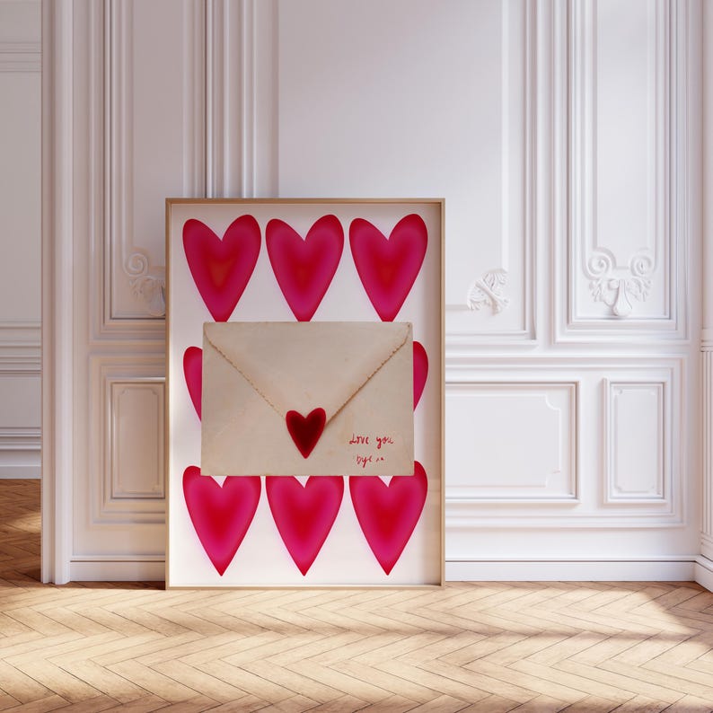 Retro Love Poster for Love Letter Art Vintage Print Red Wall Art for ...